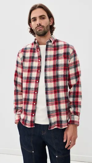 Gitman Bros Brushed Winter Madras Shirt - Red