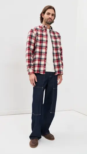 Gitman Bros Brushed Winter Madras Shirt - Red