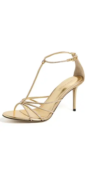 Mach & Mach Daisy Shiny Nappa Cage Stiletto Sandals - Light Gold