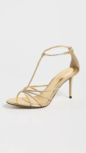 Mach & Mach Daisy Shiny Nappa Cage Stiletto Sandals - Light Gold
