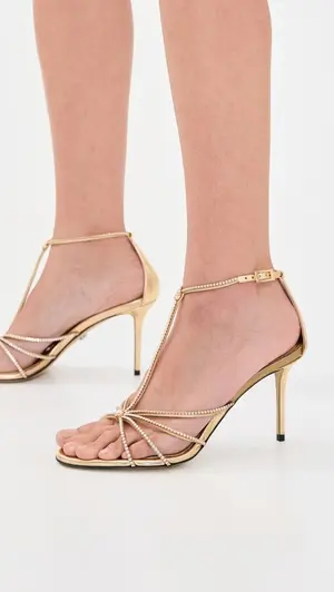 Mach & Mach Daisy Shiny Nappa Cage Stiletto Sandals - Light Gold
