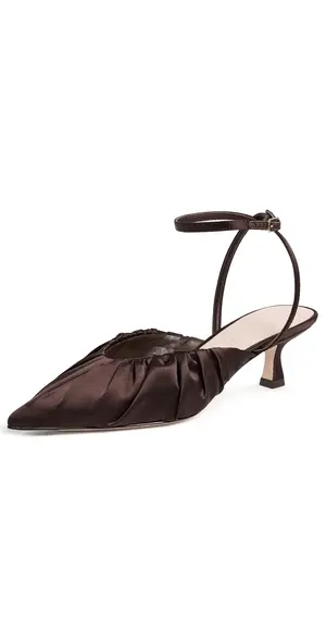 LOEFFLER RANDALL Rio Smocked Kitten Heels - Chocolate