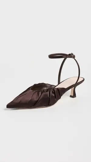 LOEFFLER RANDALL Rio Smocked Kitten Heels - Chocolate