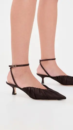 LOEFFLER RANDALL Rio Smocked Kitten Heels - Chocolate