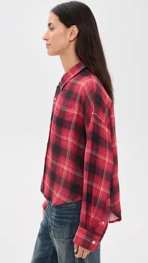 Denimist Bailey Cropped Button Down Shirt - Red Black Plaid