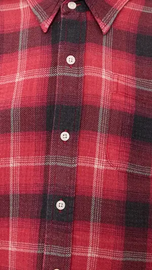 Denimist Bailey Cropped Button Down Shirt - Red Black Plaid