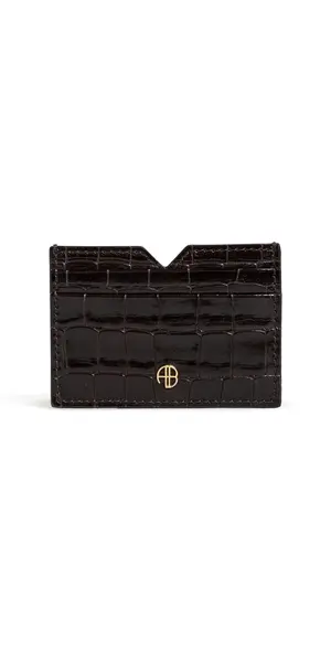 ANINE BING Calli Embossed Card Holder - Dark Brown