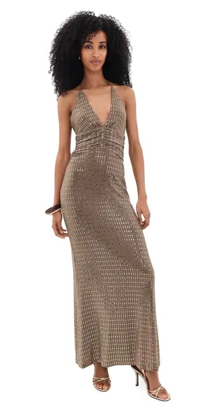 RUNAWAY THE LABEL Nara Deep V-neck Maxi Dress - Bronze