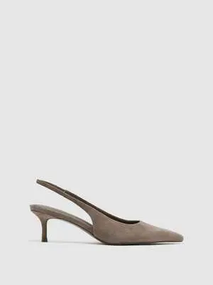 REISS Carla Suede Slingback Low-heel Court Shoes