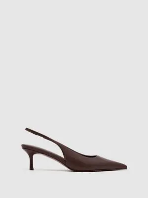 REISS Carla Leather Slingback Low-heel Court Shoes