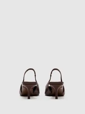 REISS Carla Leather Slingback Low-heel Court Shoes