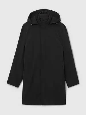 REISS Hilson Hybrid Gilet-insert Overcoat With Detachable Hood - Black