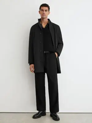 REISS Hilson Hybrid Gilet-insert Overcoat With Detachable Hood - Black