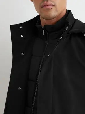REISS Hilson Hybrid Gilet-insert Overcoat With Detachable Hood - Black