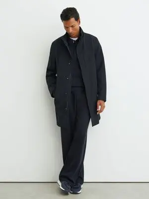 REISS Hilson Hybrid Gilet-insert Overcoat With Detachable Hood - Navy