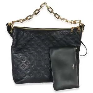 LOUIS VUITTON Monogram Embossed Lambskin Coussin Mm Hobo - Black