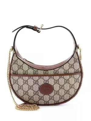 Gucci Interlocking G Patch Half Moon Gg Coated Canvas Mini Hobo Bag - Brown