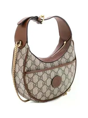 Gucci Interlocking G Patch Half Moon Gg Coated Canvas Mini Hobo Bag - Brown