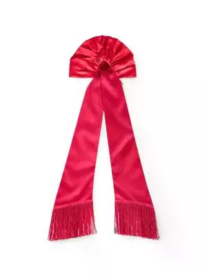 ROWEN ROSE Fringe-trimmed Satin Hair Scarf - Red