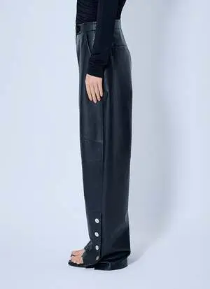 Sportmax Wide-leg Leather Trousers - Black