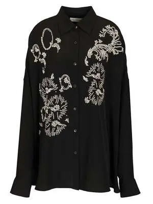 Dries Van Noten Oversized Shirt With Crystals - Black