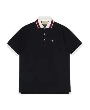 Gucci Cotton Piquet Polo With Double G - Black