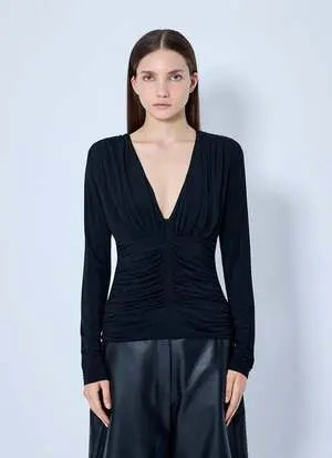SPORTMAX Sportmax Women Ruched V-Neck Long Sleeve Top