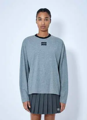 Miu Miu Logo Motif Long Sleeve T-shirt