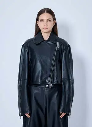 Sportmax Leather Asymmetrical Zip Jacket - Black