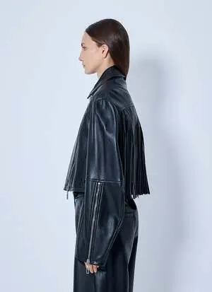 Sportmax Leather Asymmetrical Zip Jacket - Black