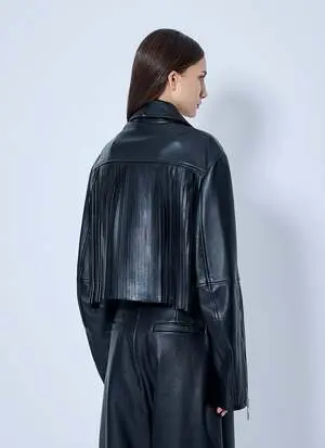 Sportmax Leather Asymmetrical Zip Jacket - Black