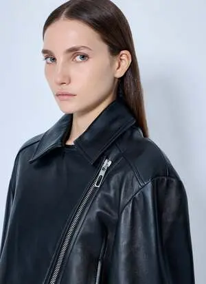 Sportmax Leather Asymmetrical Zip Jacket - Black