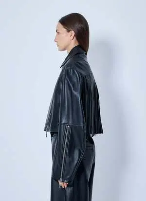Sportmax Leather Asymmetrical Zip Jacket - Black