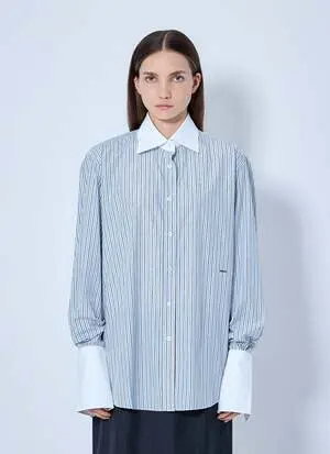 Prada Striped Poplin Long-sleeved Shirt - Blue