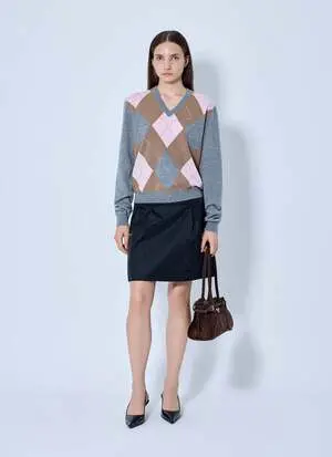 Prada Argyle V-neck Sweater - Gray