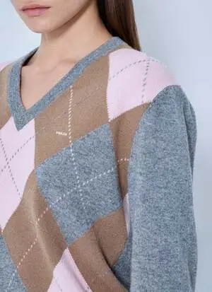 Prada Argyle V-neck Sweater - Gray