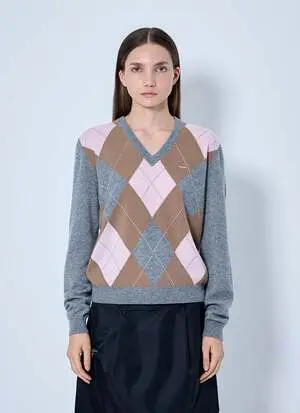 Prada Argyle V-neck Sweater - Gray