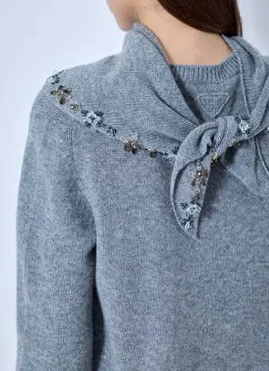 Prada Embroidered-scarf Cashmere Sweater
