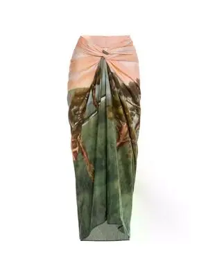 Agua Bendita Lavanda Paraiso Placement-print Pareo Skirt - Green