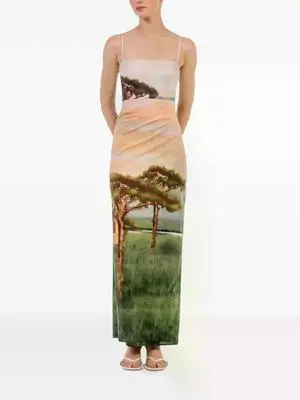 Agua Bendita Lavanda Paraiso Placement-print Pareo Skirt - Green