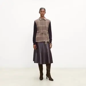 Theory Belted Vest In Plaid Wool-cashmere