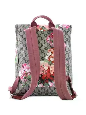 Gucci Buckle Blooms Print Gg Coated Canvas Medium Backpack - Brown