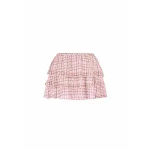 PAR Y ESCALA Checked Ruffle Chiffon Mini Skirt