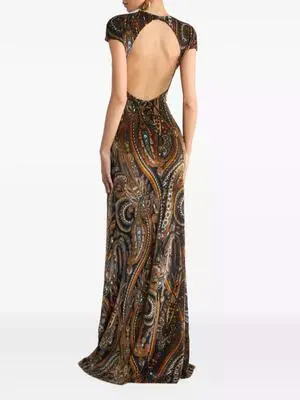 Etro Long Dress In Jersey With Paisley Motif - Brown