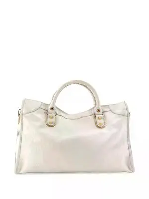 Balenciaga City Classic Metallic Edge Bag Leather Medium Satchel - White
