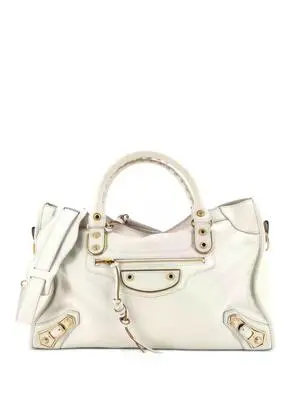 Balenciaga City Classic Metallic Edge Bag Leather Medium Satchel - White
