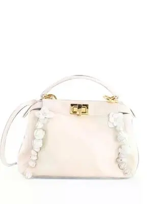 Fendi Rosebud Peekaboo Iconic Bag Leather With Applique Mini Satchel - White