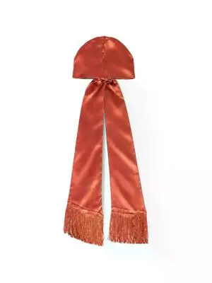 ROWEN ROSE Fringed Satin-finish Head Scarf - Brown