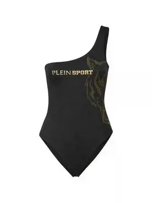 PLEIN SPORT One-shoulder Logo-print Swimsuit - Black