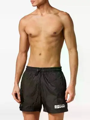 PLEIN SPORT Logo-patch Drawstring Swim Shorts - Black